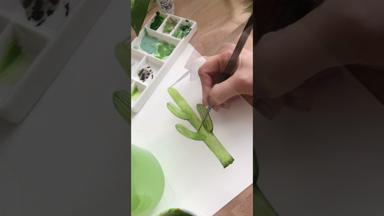 Watercolor easy cactus painting #shorts #art #watercolor