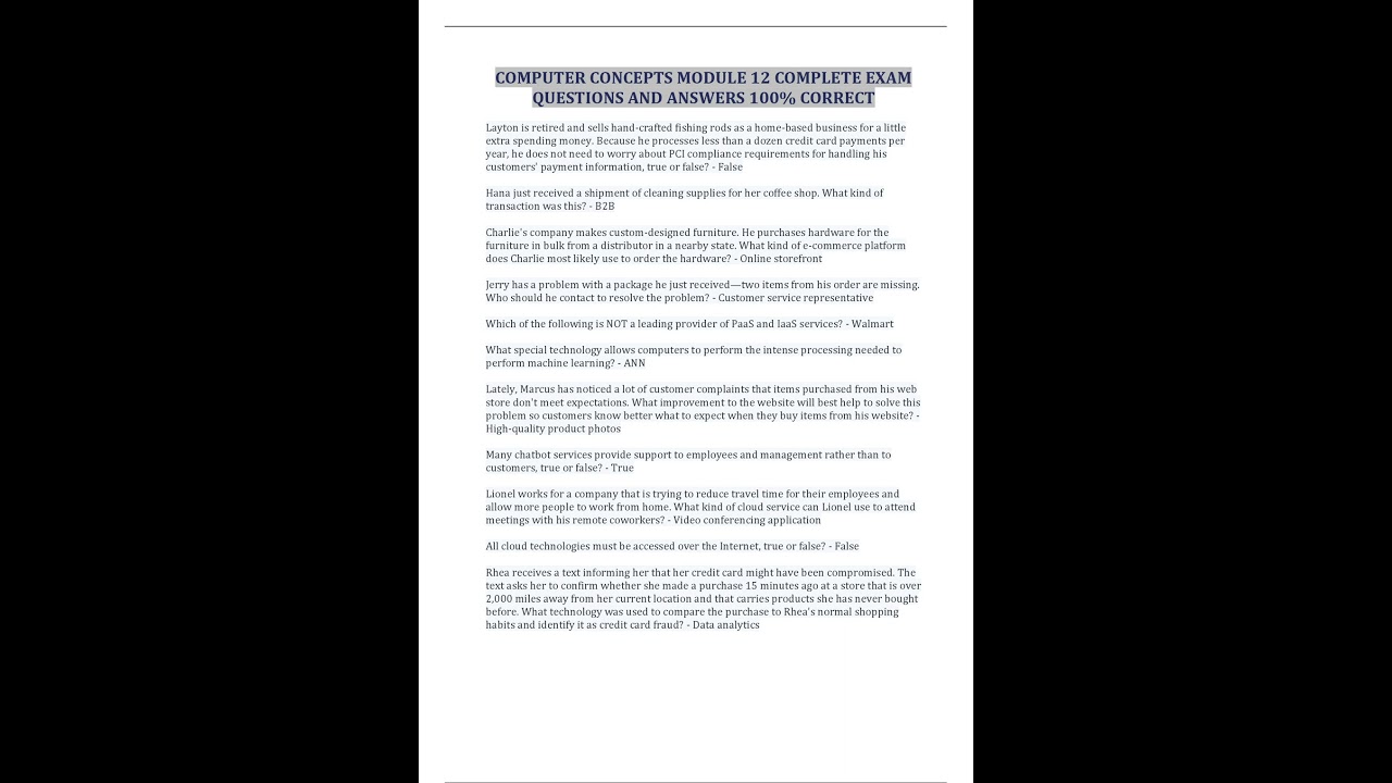 COMPUTER CONCEPTS MODULE 12 COMPLETE EXAM QUESTIONS AND ANSWERS 100% CORRECT