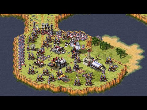 Red Alert 2 America Vs 7 Russia Brutal Ai -- tesla tank -- Map Pattern of islands