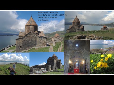 Sevanavank Monastery  and Lake Sevan, area 1242 sq. km, elevation 1900 m the largest in Caucasus