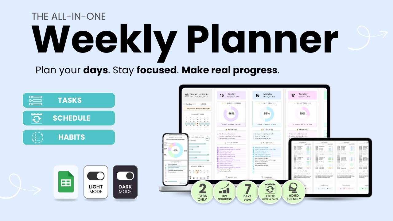 Daily & Weekly Planner Google Sheets Tutorial | Time Blocking, Tasks & Productivity