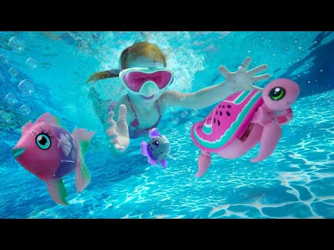 PET SPA in a POOL 🐠 Adley & Dad animal day care! Swimming with Fish and Turtles in the backyard!