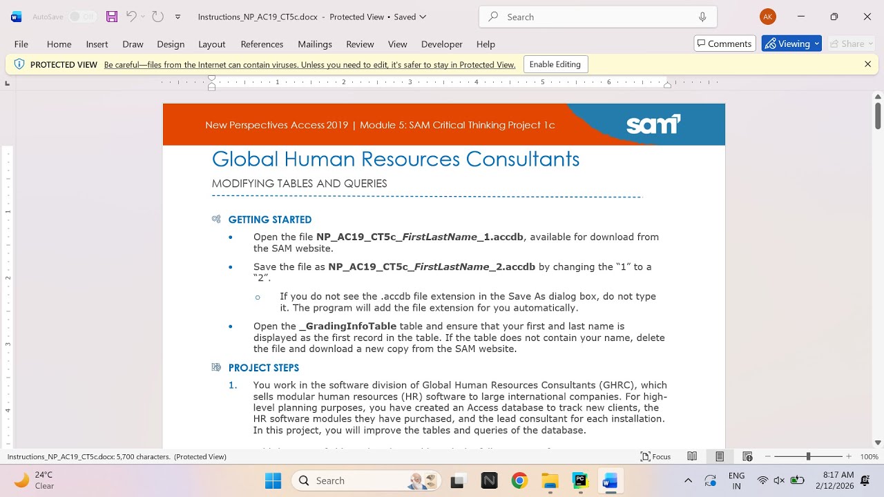 New Perspectives Access 2019 | Module 5: SAM Critical Thinking Project 1c Global Human Resources Con