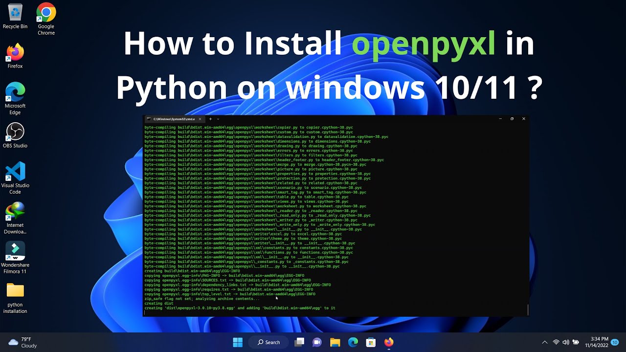 How to Install openpyxl in Python on windows 10/11 ?