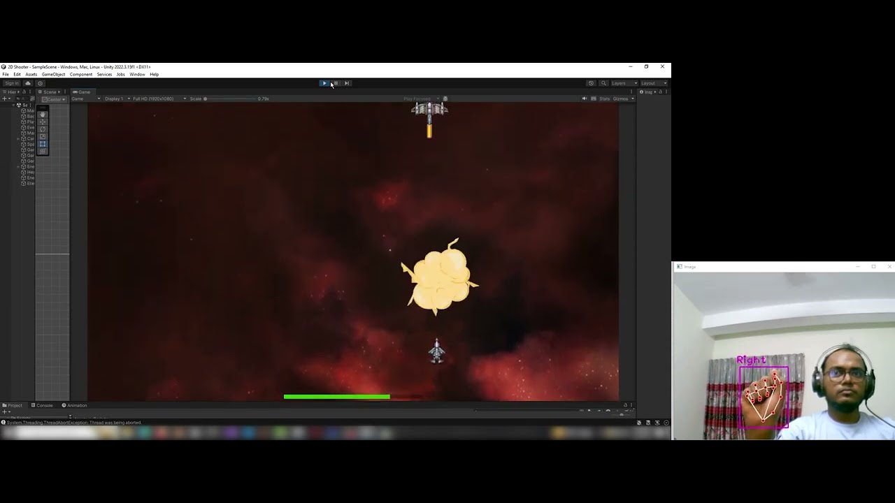 Space Shooter: Control with Hand Tracking (Python, OpenCV, Unity)