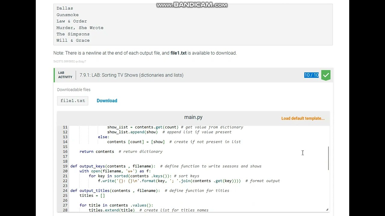 Python LAB Sorting TV Shows (dictionaries and lists)