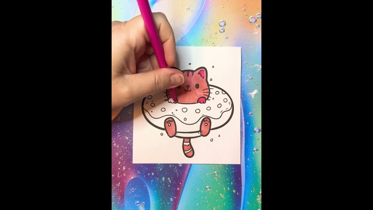💖🐱🍩Cute Cat in a doughnut Colouring in #colouring #satisfying #cute #cat #shorts