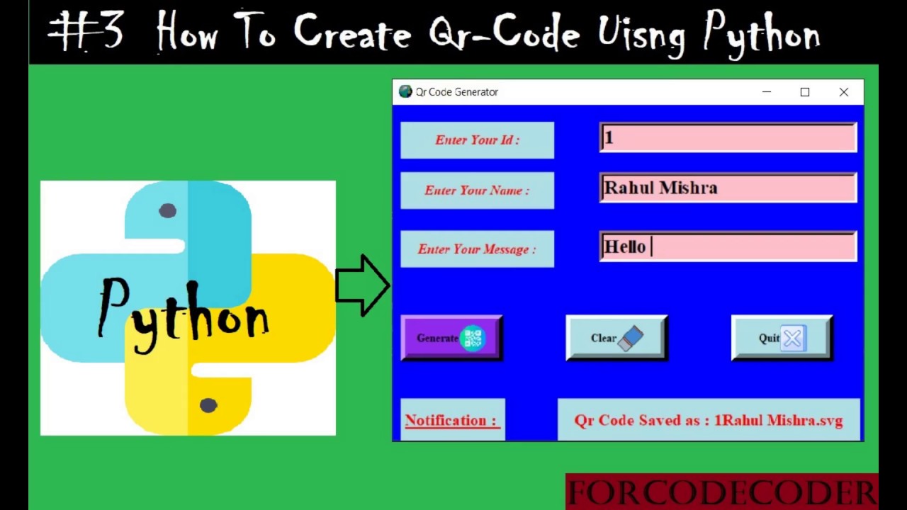 How To Create Qr Code Using Python #3 | Qr Generator  |Python mini projects #16 | For Code Coder