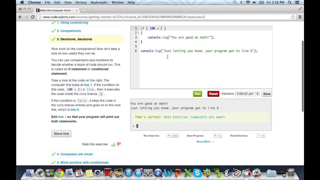 Codecademy: Make the computer think! Walkthrough Tutorial Javascript