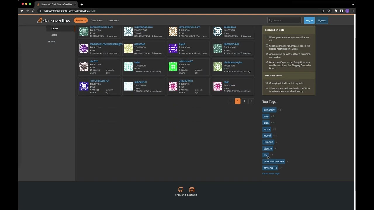 Stackoverflow CLONE || Website built using MySQL, Express, React, Node, Sequelize