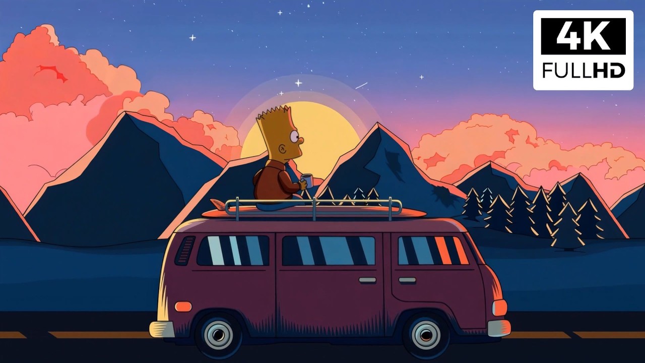 Bart Simpson Sunset Lofi 1 Hour of Endless Driving 4K Live Wallpaper