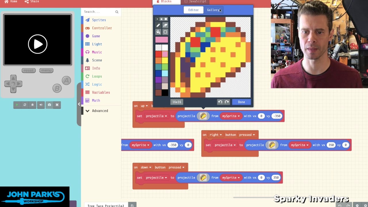 MakeCode Minute: Arcade Projectile Tacos @adafruit @johnedgarpark #adafruit @MSMakeCode #makecode