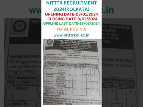 NITTTR RECRUITMENT 2024, KOLKATA