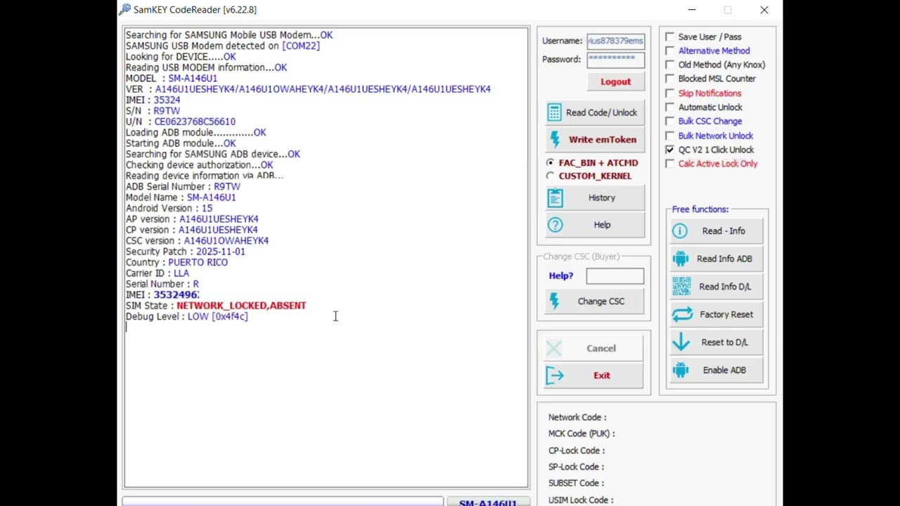 Samsung A146U Unlock Codes – SAFE & EASY SamKEY Method (AT&T & Puerto Rico)