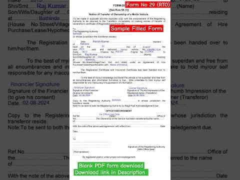 RTO form 29 and 30 sample filled