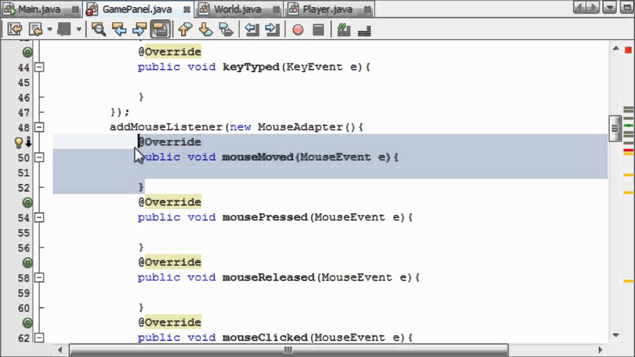 Mouse Events for the Player - #10 - Intermediate Java Game Programming Tutorials (TheJavaHub)