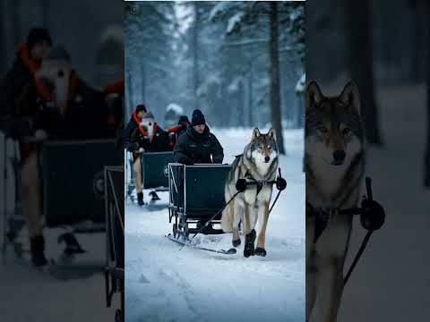 Huskies happily playing in the snow in Alaska