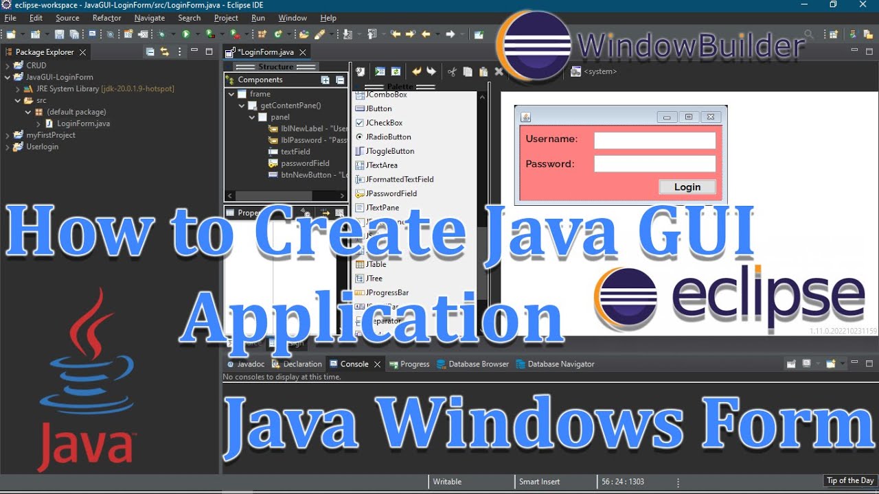 Eclipse 2023 - How to create JAVA GUI Application - Java Programming #6 - Create Form in Eclipse