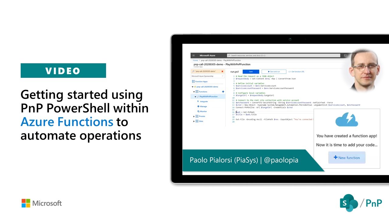 Getting started using PnP PowerShell within Azure Functions to automate operations