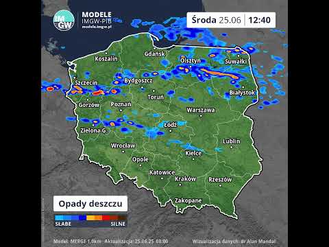 Środa #prognoza opadu na 8 godzin 25.06.2025 #shortvideos #imgw #pogoda #news