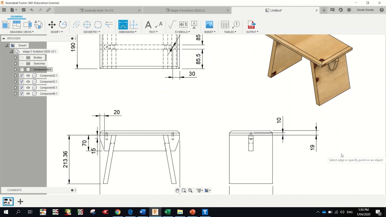 ORTHOGONAL DRAWING FOOTSTOOL VIDEO 2