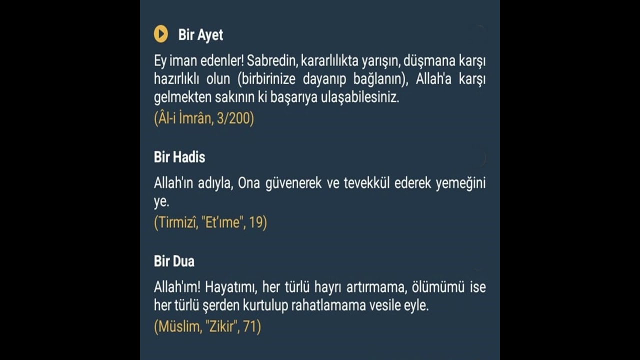 Bir Ayet Bir Hadis Bir Dua