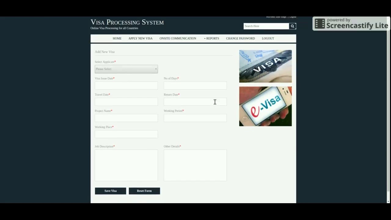 Java, JSP And MySQL Project On Visa Processing System