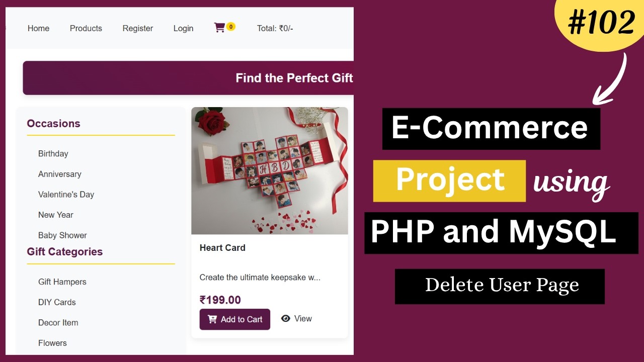 E-Commerce Website Project Using PHP & MySQL |Admin & User Panel | Delete User Page - 102