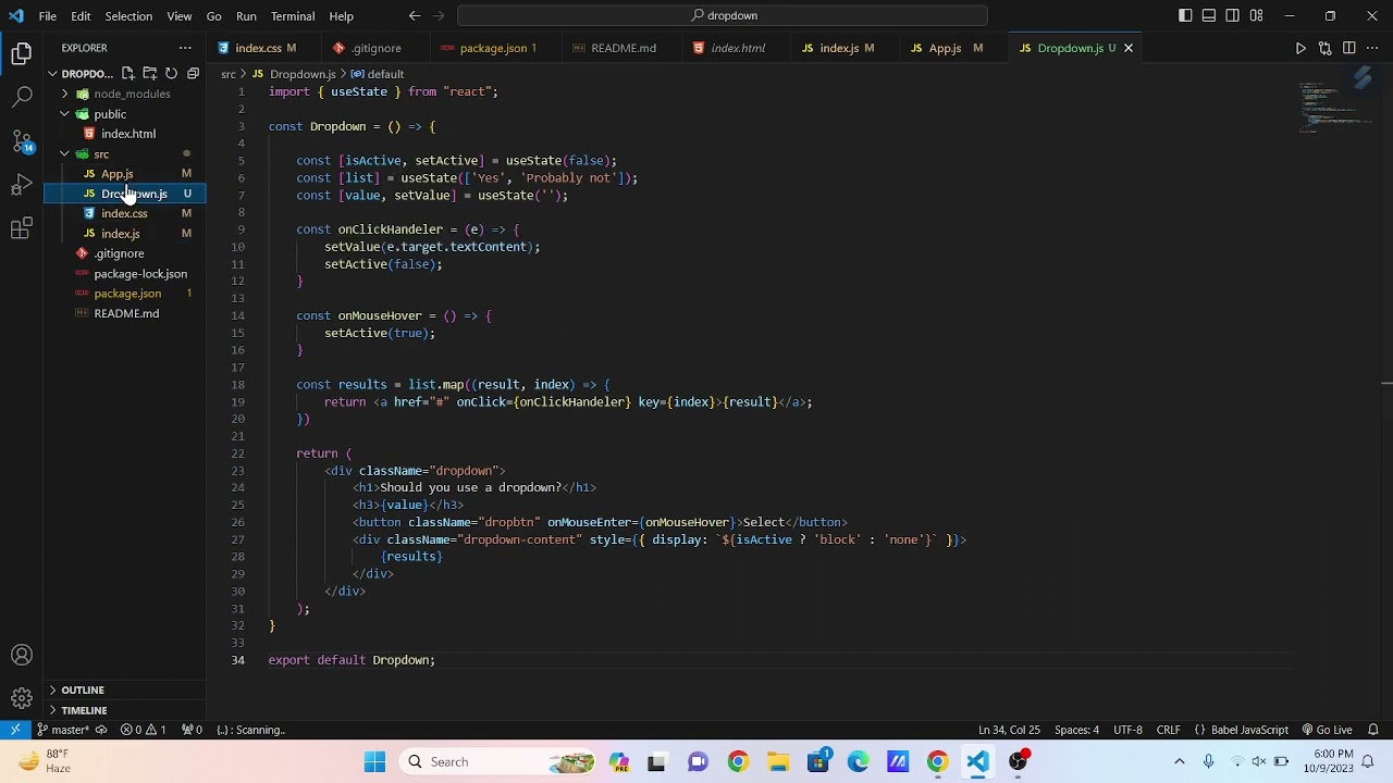 Dropdown list box | using react | coding ninja