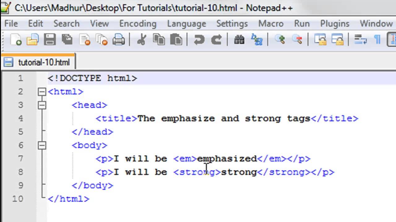 HTML Tutorial - 10: The Emphasize and Strong Tags