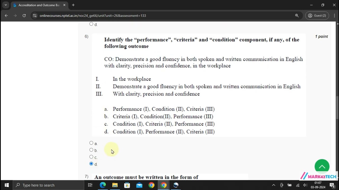 NPTEL Accreditation and Outcome based learning Week2 Assignment2 Solution August 2024