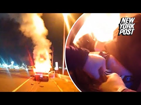Hero NJ cop pulls driver from flaming car that crashed with fuel tanker