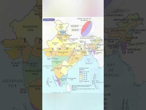 Literacy rate Statewise according to census 2011 in map of India