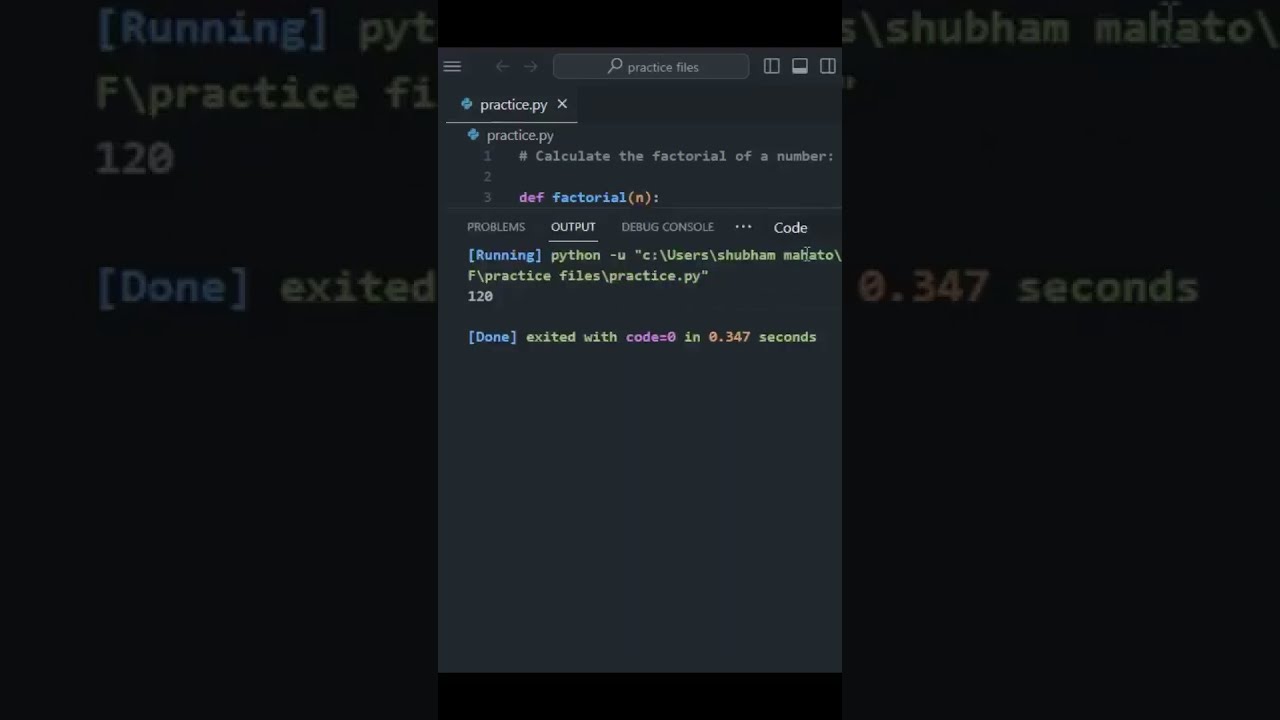 Calculate the factorial | #python #pythonprogramming#coding#learnpython #pythonforbeginners