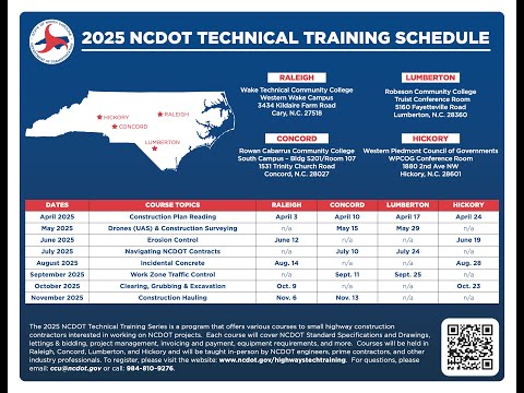 2025 NCDOT Technical Training Series for Small Highway Contractors