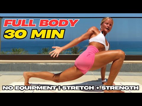 30-Min Full Body Workout at Home – Warm Up, No-Equipment Exercises & Cool Down Stretch