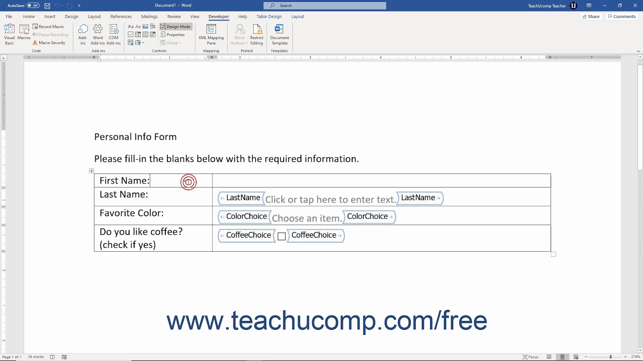 Word 2019 and 365 Tutorial Creating a Form Microsoft Training