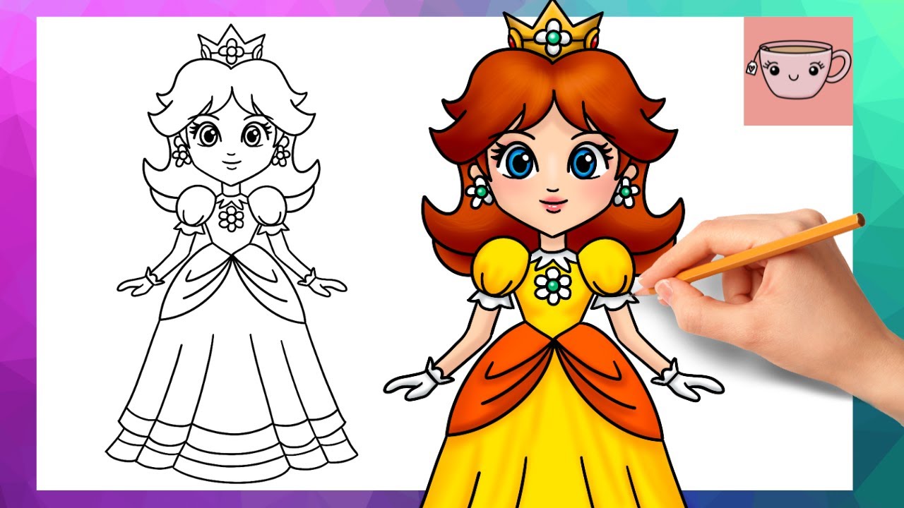 How To Draw Princess Daisy | Super Mario Brothers | Cute Easy Step By Step Drawing Tutorial