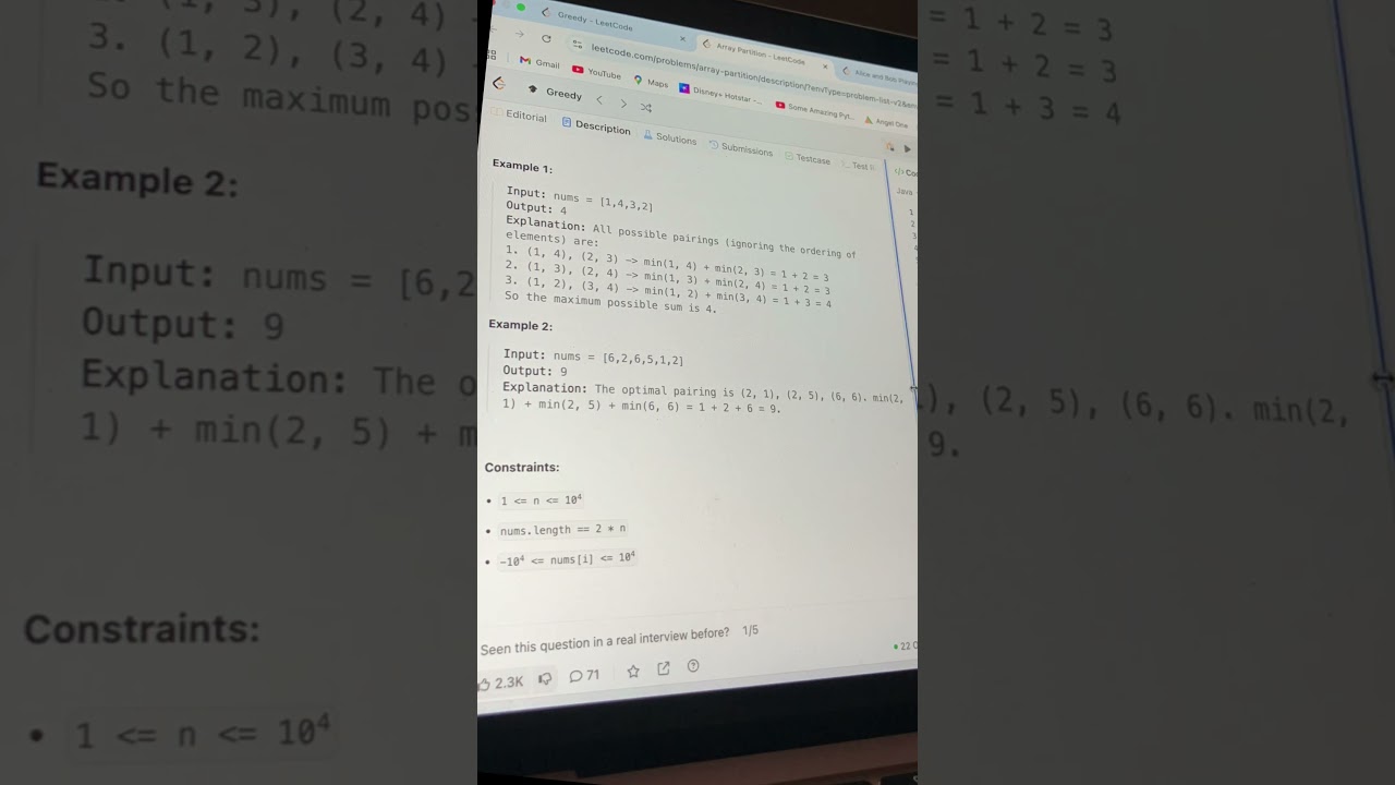Day 254 : LeetCode #561 |  #300daysofcode #leetcode #java #programming #problemsolving #dsa #coding