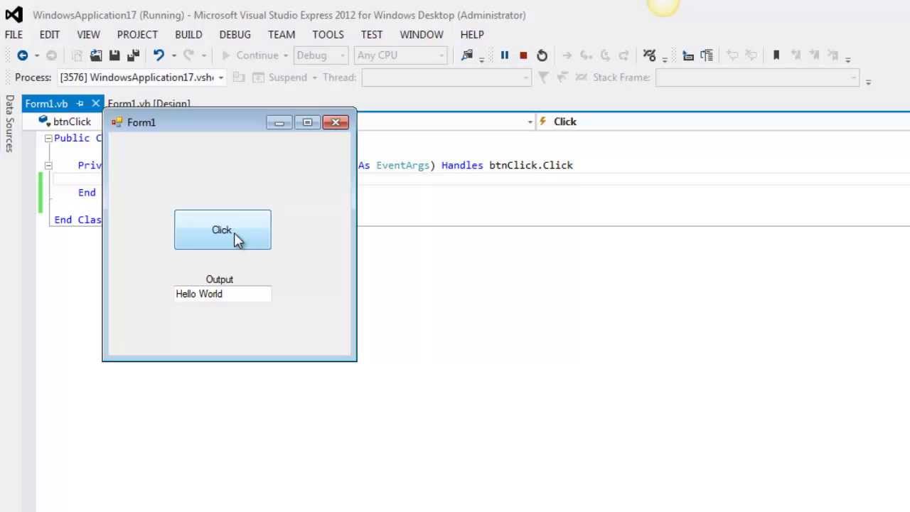 Hello World! - Create a Basic Form - Visual Basic - VB.Net 2013