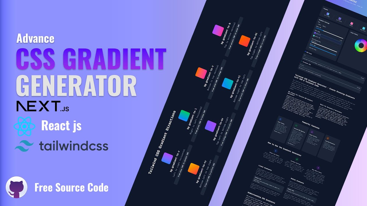 Build Nextjs 15 tailwindcss v4 Gradient generator site free source code 2025
