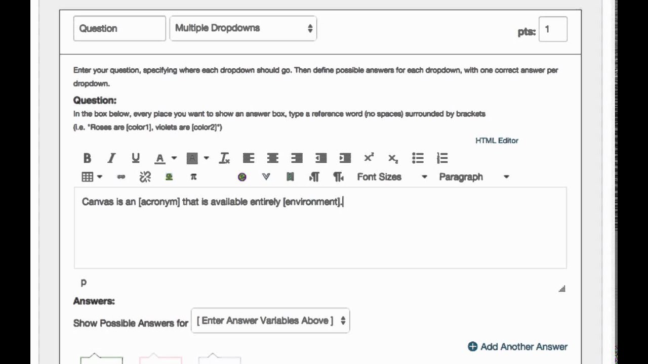 Adding Multiple Dropdown Canvas Quiz Questions 2015 0529