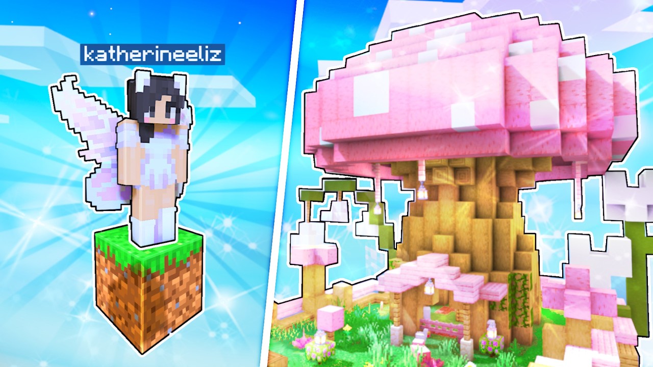 💜Building a GIANT Minecraft Mushroom House on ONE BLOCK🧚