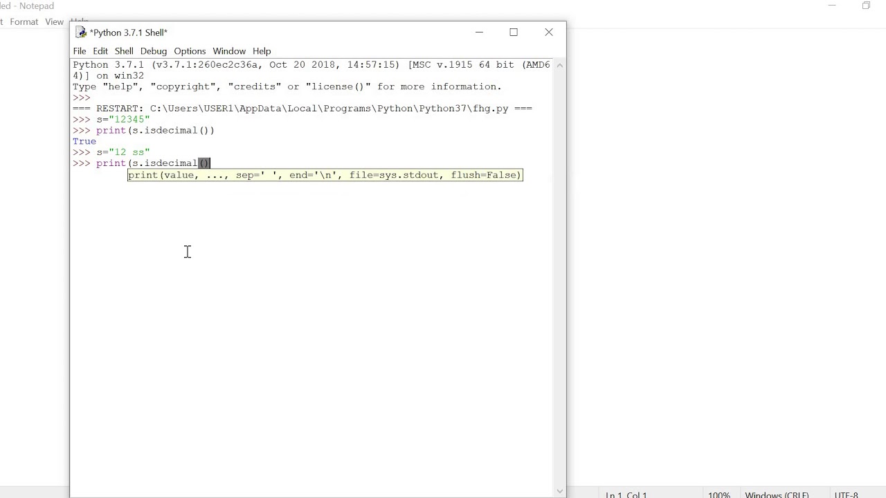 Python String - isdecimal( ) function Example code