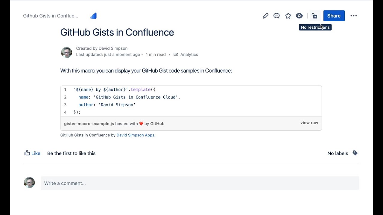 GitHub Gists in Confluence