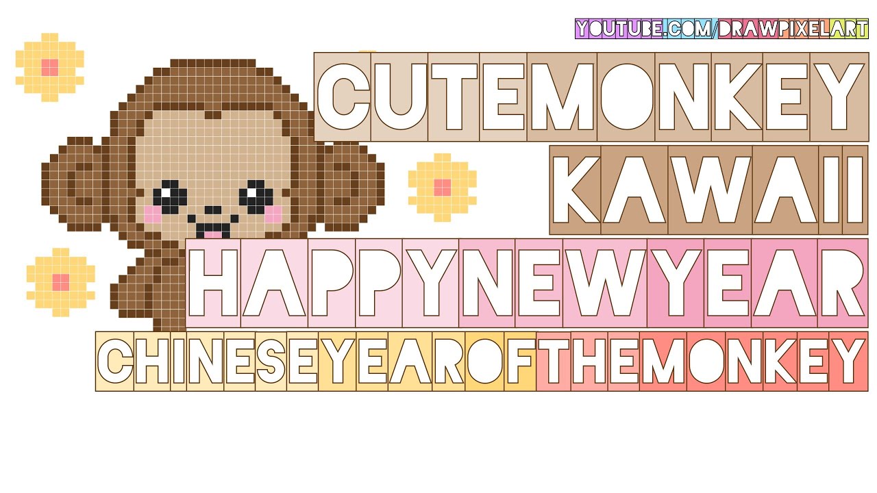 how to draw cute kawaii monkey | happy new year | chinese | easy tutorial | pixel art perler beads