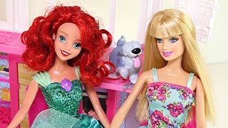 Barbie's Glam Getaway House Disney Princess Ariel Transforming Barbie Doll Playset On-The-Go!