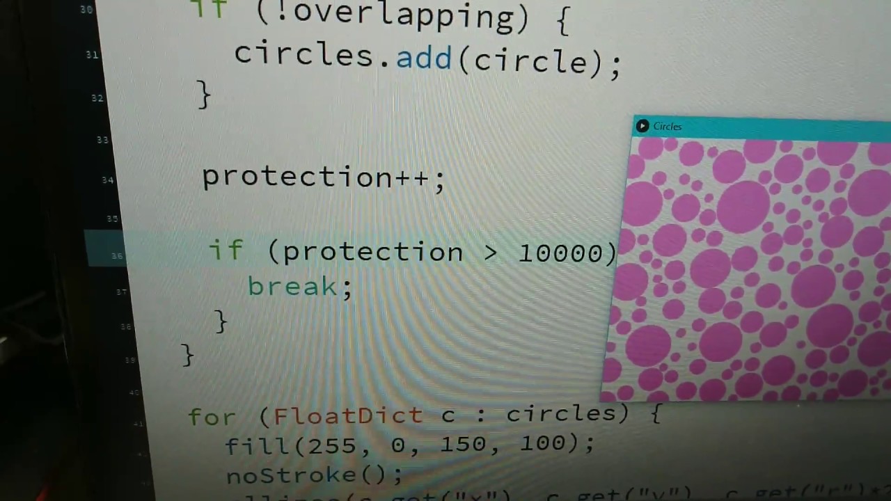 Random Circles with No Overlap Translated into Processing 2