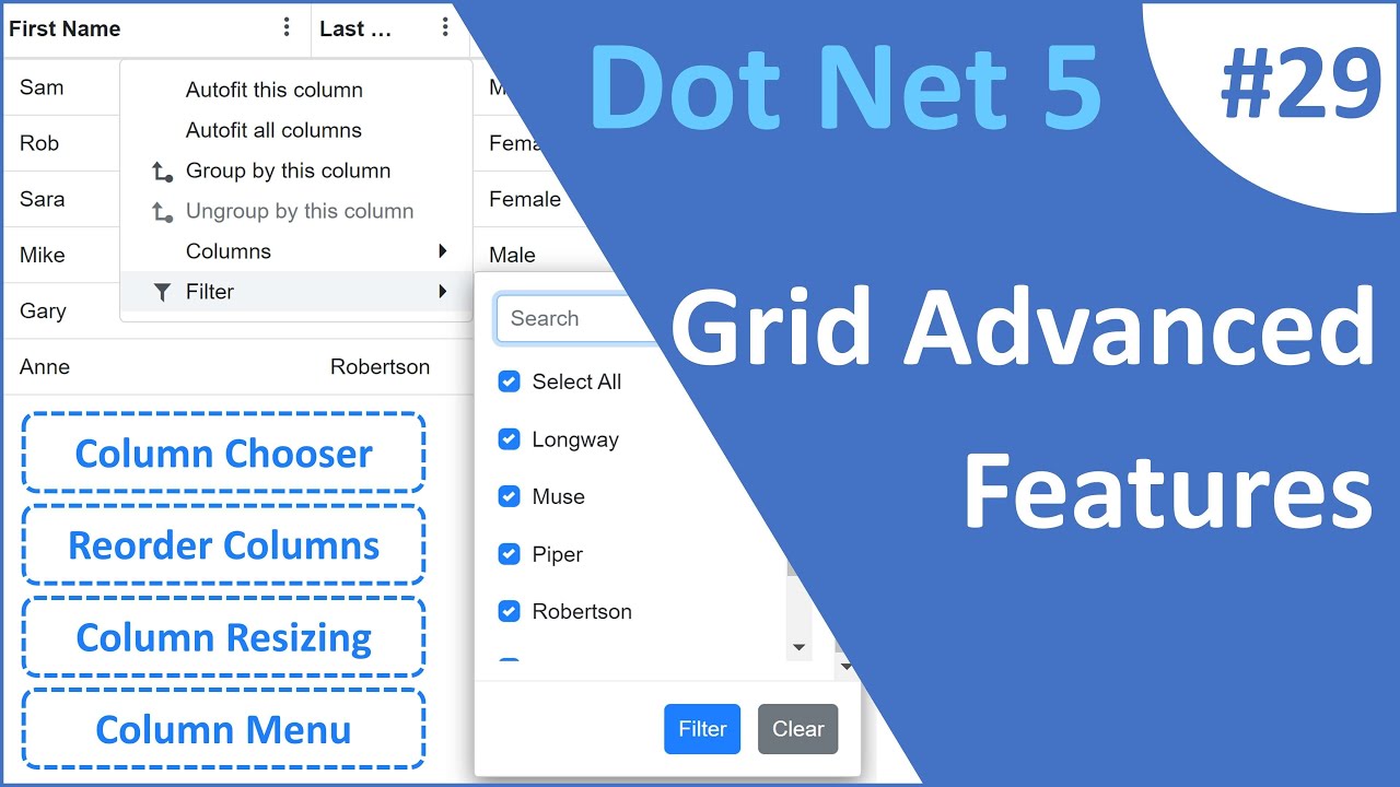 ASP.NET Core Blazor | Grid Column Advanced Features