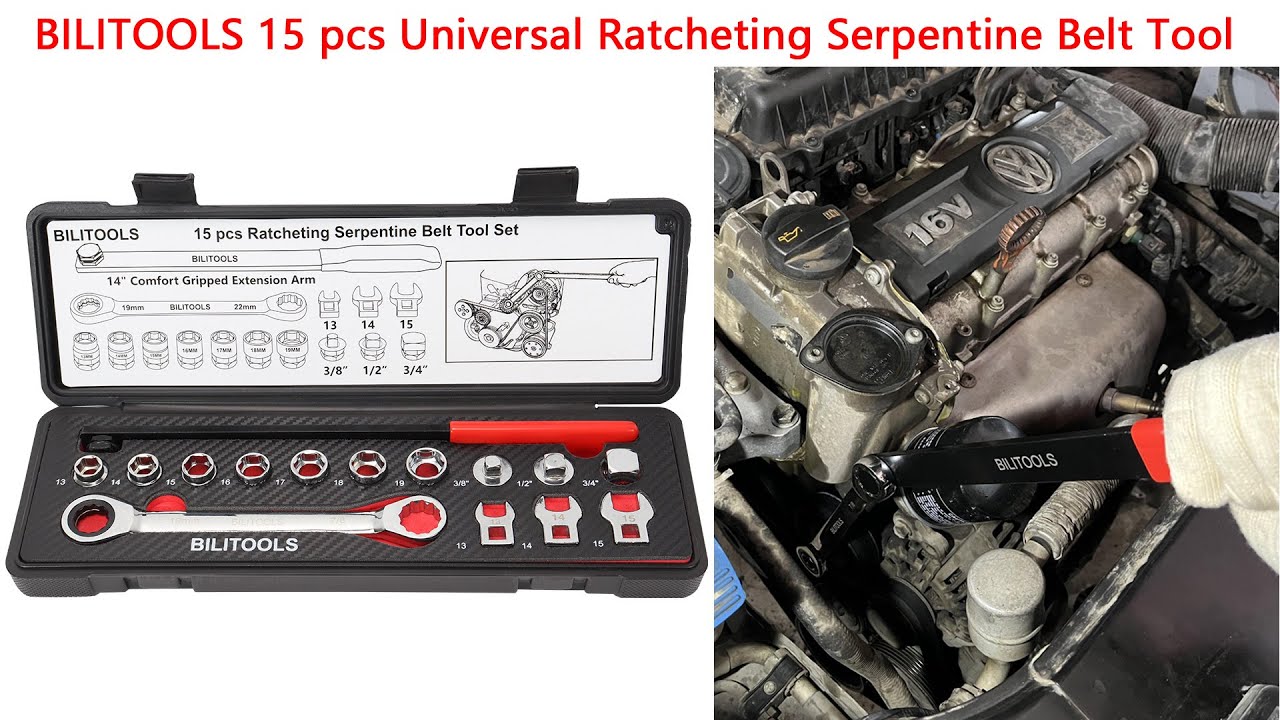 15-Piece Universal Ratcheting Serpentine Belt Tool Set